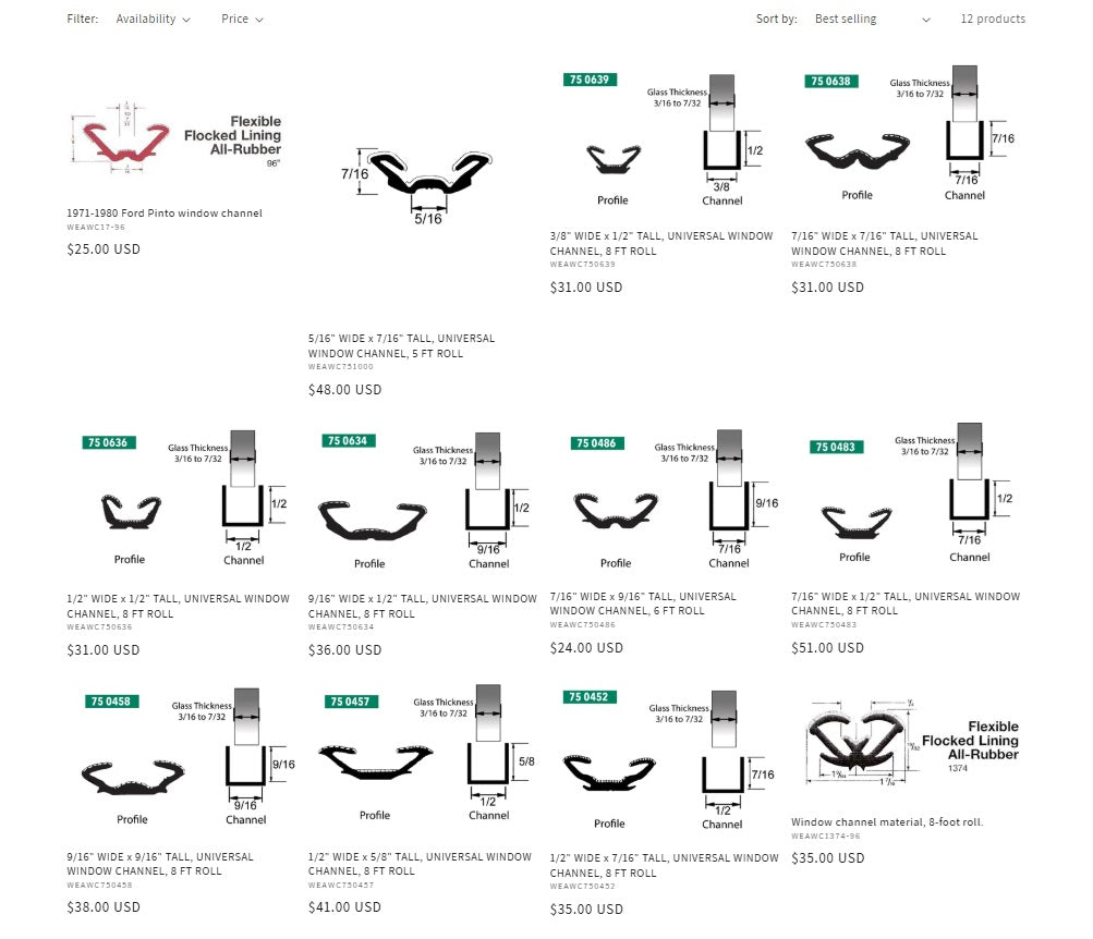 WINDOW CHANNEL MATERIAL – Convertible Top - Weatherstrip - Specialists